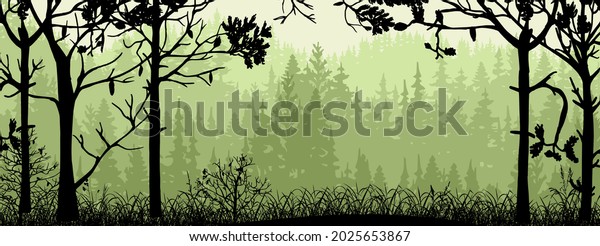 Horizontal Banner Forest Background Silhouettes Trees Stock Vector ...