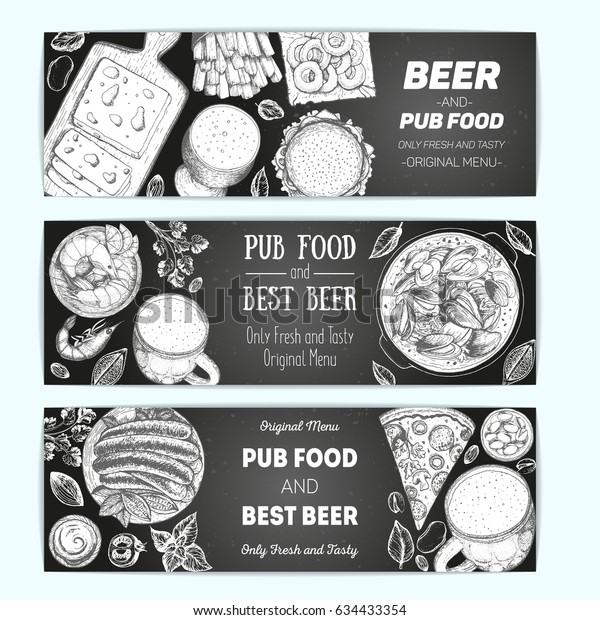 Horizontal Banner Set Beer Pub Beer Stock Vector (Royalty Free) 634433354