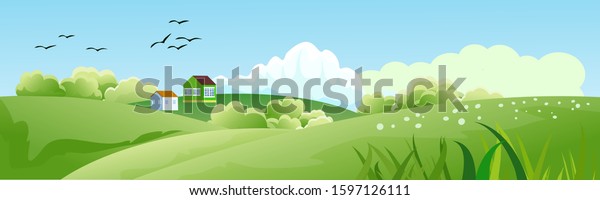 Horizontal Banner Vector Illustration Countryside Green Stock Vector ...