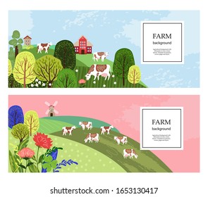 Horizontal Banners Cows Pasture Silhouettes Cows Stock Vector (Royalty ...