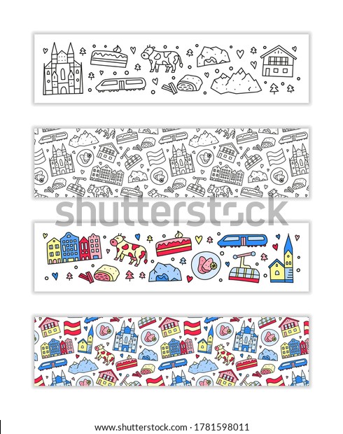 Horizontal Banners Doodle Austria Icons Including Stock Vector (Royalty ...