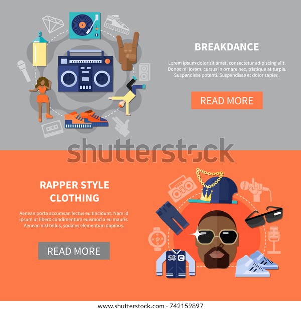 Horizontal Banners Rapper Style Clothing Breakdance Stock Vector ...