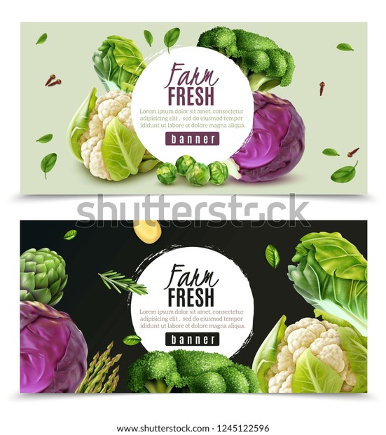 Horizontal Banners Set Realistic Fresh Farm Stock Vector (Royalty Free ...