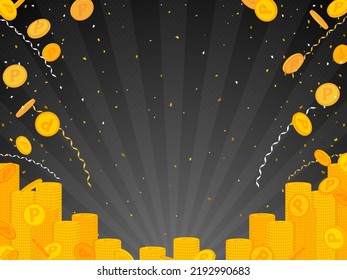 Horizontal Black Background Falling Coins Confetti Stock Vector ...