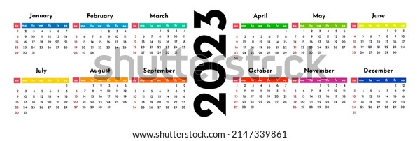 Horizontal Calendar 2023 Isolated On White 库存矢量图（免版税）2147339861 ...