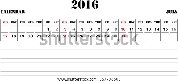 Horizontal Calendar Calendar Paper Design Week Stock Vector (Royalty ...