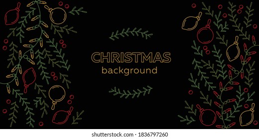 Horizontal Christmas Background Line Art Elements Stock Vector (Royalty ...