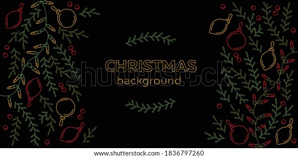 Horizontal Christmas Background Line Art Elements Stock Vector (Royalty ...