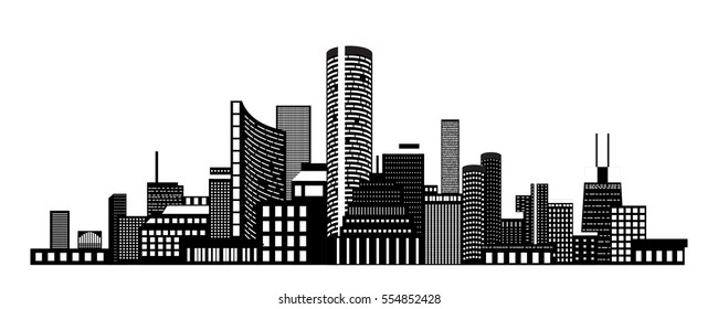 Vektor Stok Horizontal City Scape Black Buildings Little (Tanpa Royalti ...