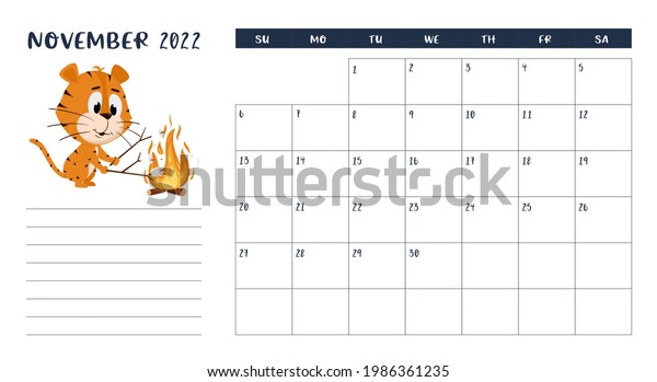 Horizontal Desktop Calendar Page Template November Stock Vector ...