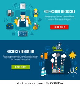 Horizontal Flat Banners Electrician Professional Equipment Stock Vector ...