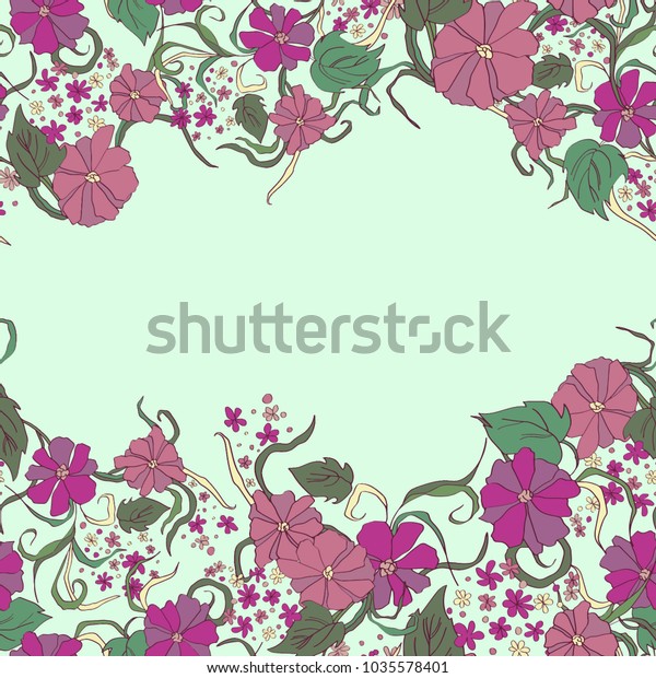 Horizontal Frame Flowers Beautiful Postcard Bright Stock Vector ...