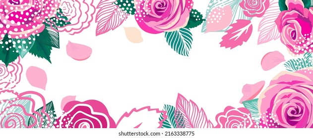 Horizontal Frame Roses Vector Illustration Stock Vector (Royalty Free ...