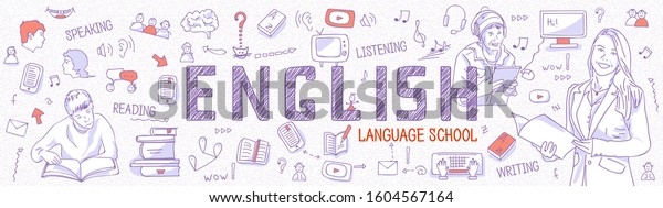 Horizontal Internet Banner Learning English Language: стоковая ...