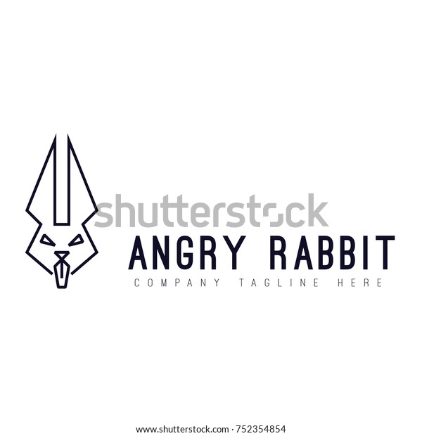 Horizontal Outline Angry Rabbit Logo Vector: vector de stock (libre de ...