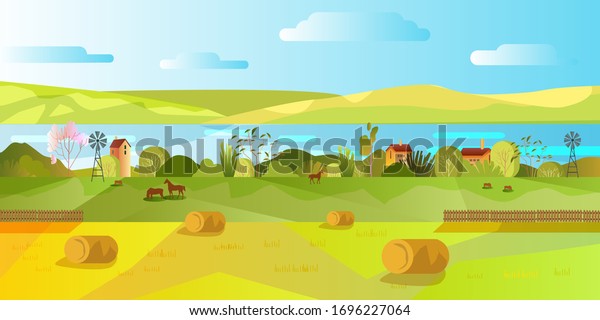 Horizontal Rural Landscape Hills Clouds Trees Stock Vector (Royalty ...