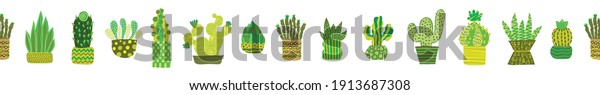 Horizontal Seamless Border Decorative Cacti Stock Vector (Royalty Free ...