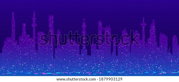 Horizontal Vector Background Cyberpunk Futuristic Cityscape Stock ...