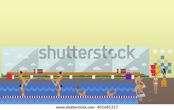Horizontal Vector Banner Swimming Pool Interior Stock Vector (Royalty ...