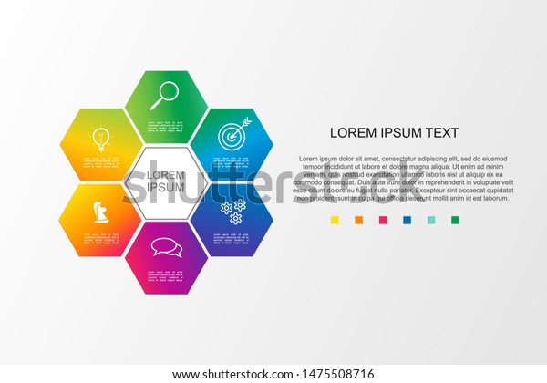 Horizontal Vector Illustration Infographics Seven Hexagons Stock Vector ...