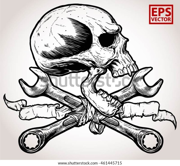 Horror Head Skull Crossed Wrenches Old Stock Vector (Royalty Free ...