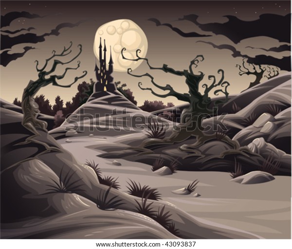 Horror Landscape Cartoon Vector Illustration Stock-vektor (royaltyfri ...