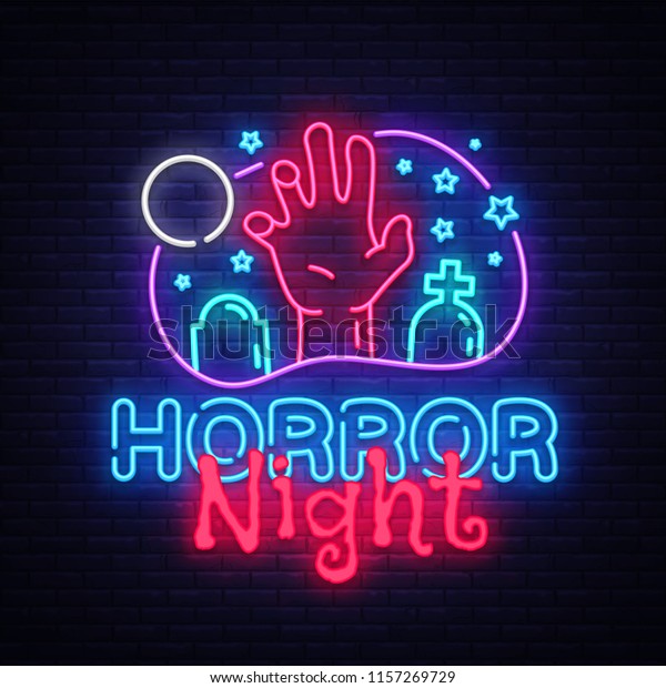 Horror Night neon sign vector. Halloween Poster Design template neon ...