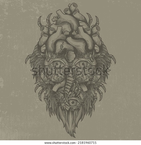 Horror Scary Face Vector Illustration Engraving: เวกเตอร์สต็อก (ปลอดค่า ...