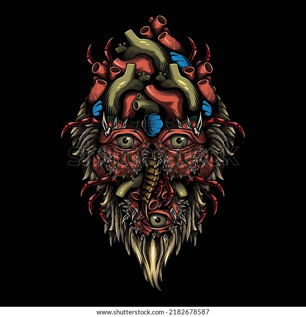 Horror Scary Face Vector Illustration Engraving: เวกเตอร์สต็อก (ปลอดค่า ...