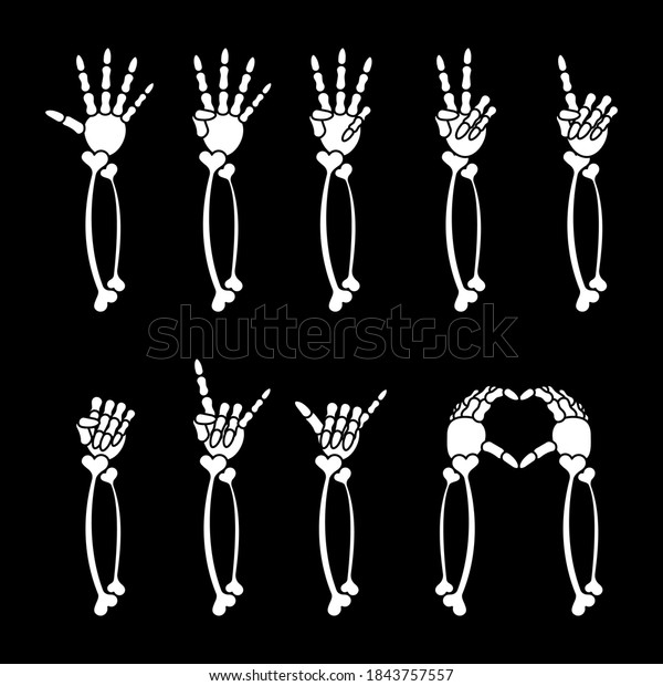 Horror Skeleton Cartoon Hand Gesture Collection Stock Vector (Royalty ...