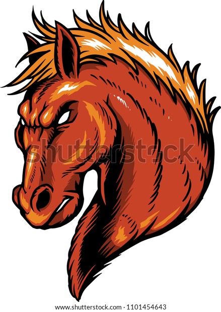 Horse head vector with angry face expression.