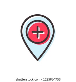 Hospital Map Pin Flat Outline Icon Stock Vector (Royalty Free ...