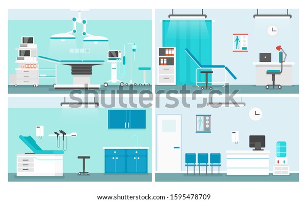 Hospital Rooms Flat Vector Illustrations Set Stock Vector (Royalty Free ...