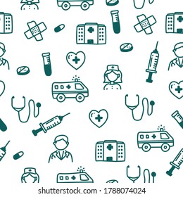 Hospital Seamless Doodle Pattern Green Color Stock Vector (Royalty Free ...