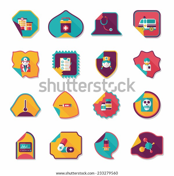 Hospital Sticker Flat Banner Background Set Stock Vector (Royalty Free ...