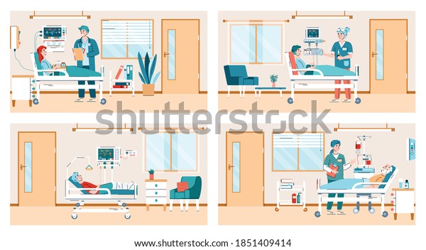 Hospital Ward Scenes Set Doctors Patients Stock Vector (Royalty Free ...
