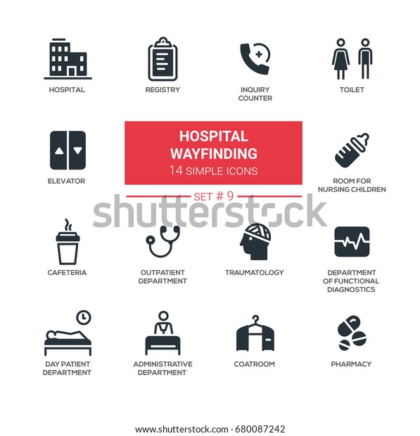Hospital wayfinding - set of vector icons, pictograms. Hospital ...