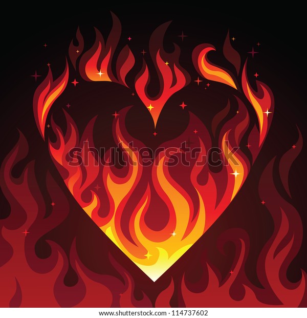 Hot Burning Heart On Fire On Stock Vector (Royalty Free) 114737602 ...