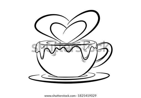 Hot Coffee Mug Line Drawing Heart Stock Vector (Royalty Free ...