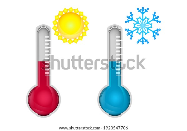 Hot and cold thermometers isolated on white background. Low and high ...
