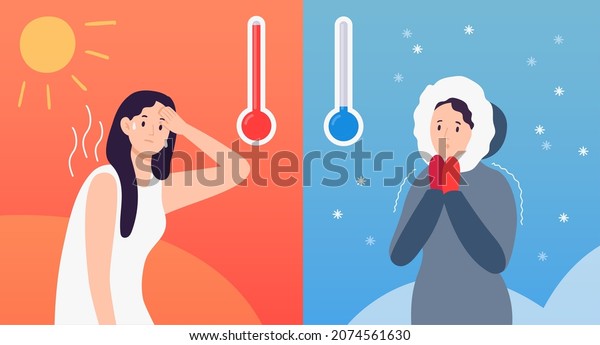 Hot Cold Weather Concept Thermometers Cartoon Stock Vector (Royalty ...