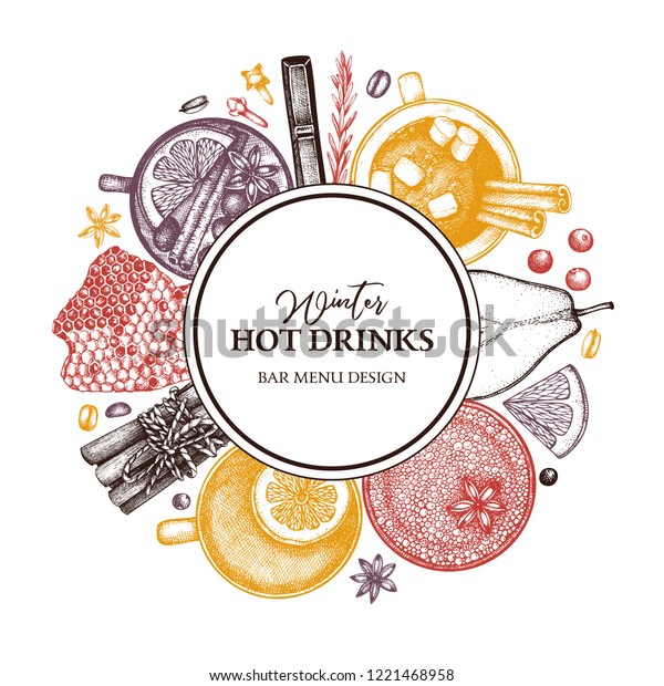 Hot Drinks Bar Menu Vector Frame Stock Vector (Royalty Free) 1221468958 ...