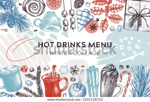 Hot Drinks Menu Design Collage Style Stock Vector (Royalty Free ...