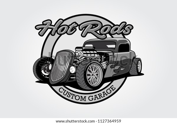 Hot Rods Costume Garage Vector Logo Template. Vector logo black white ...
