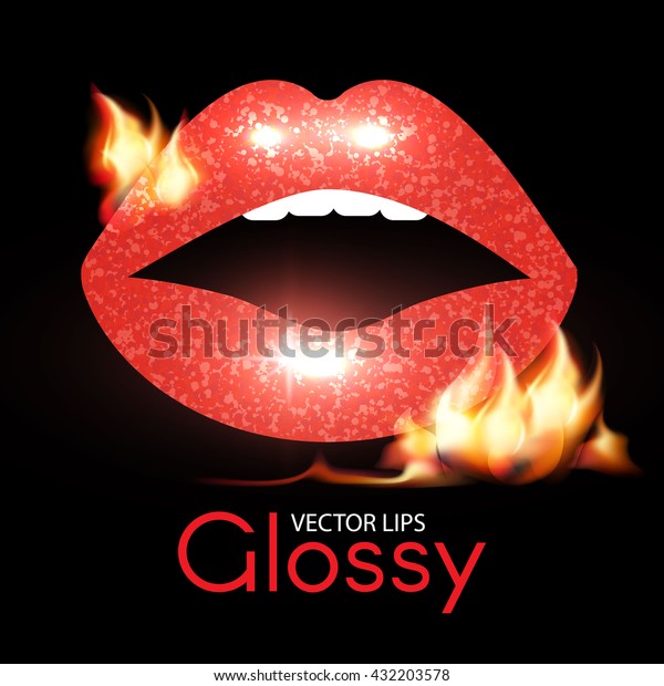 Hot Sexy Lips Fire Burning Design Stock Vector (Royalty Free) 432203578