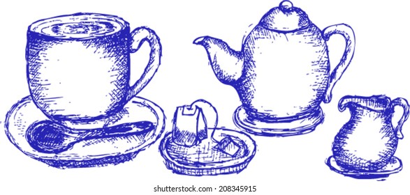 Hot Tea Sketch Stock Vector (Royalty Free) 208345915 | Shutterstock