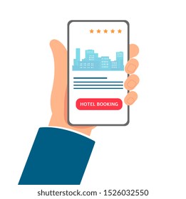 Hotel Booking App Cartoon Hand Holding Stock Vector (Royalty Free ...