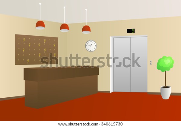 Hotel Lobby Reception Interior Illustration Vector Stock Vector ...