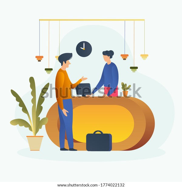 Hotel Receptionist Customer Conversation Stock Vector (Royalty Free ...