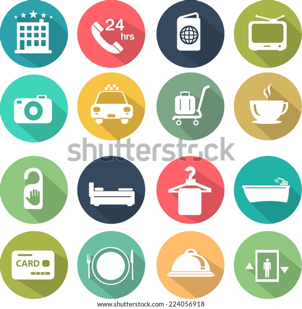 Hotel and Hotel Services Icons in flat design